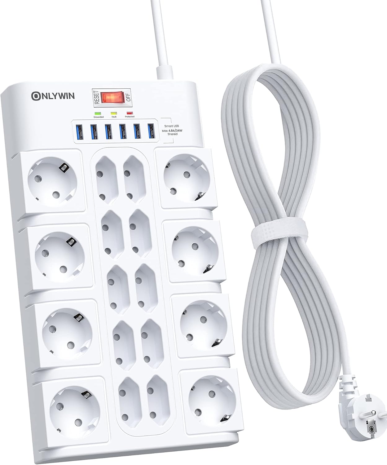 Steckdosenleiste mit USB, 16A 4000W Mehrfachsteckdose mit 18 Fach 6 USB ...