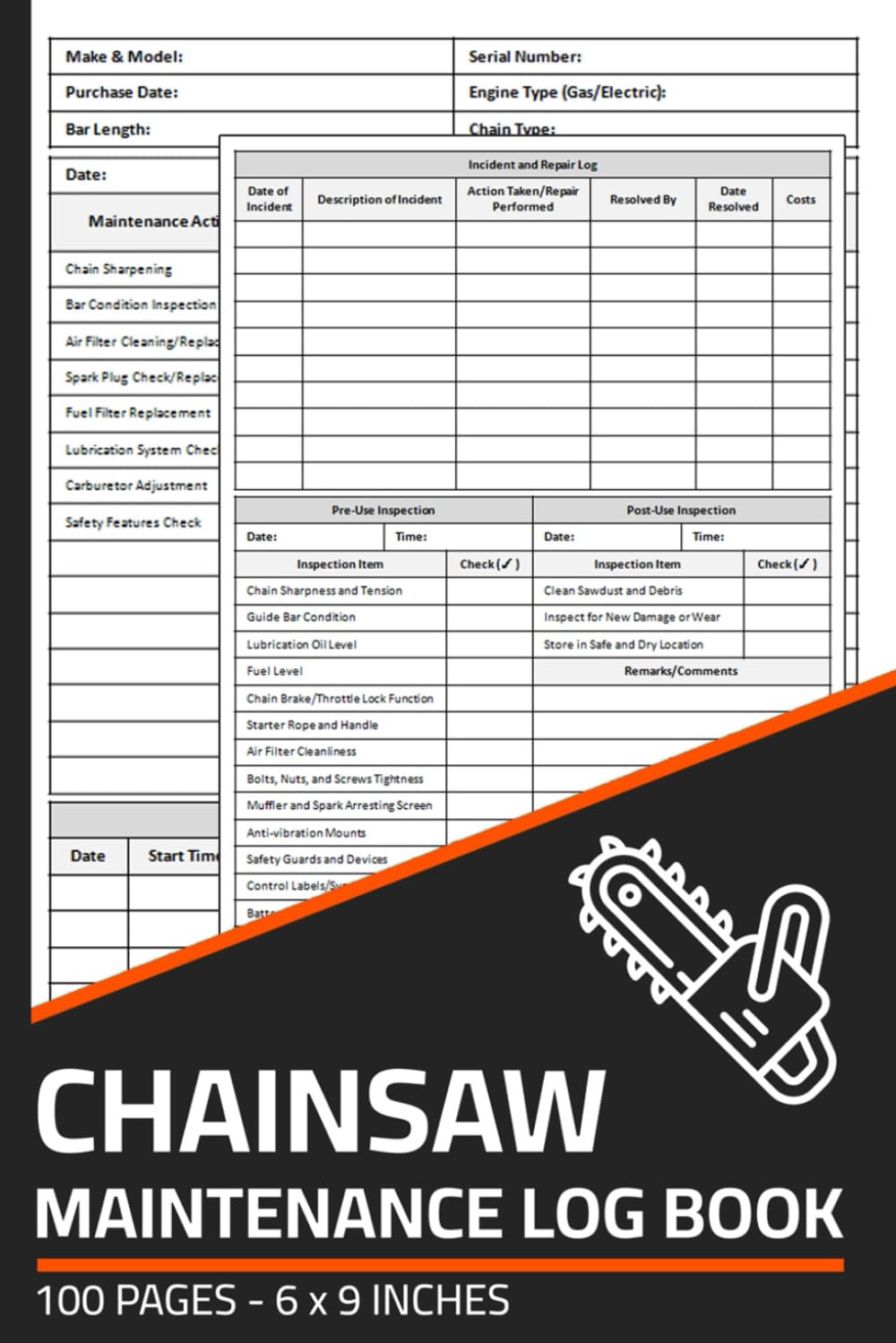 Chainsaw Maintenance Log Book: Chainsaw Repair & Service Record with Daily Inspection Checklist ...