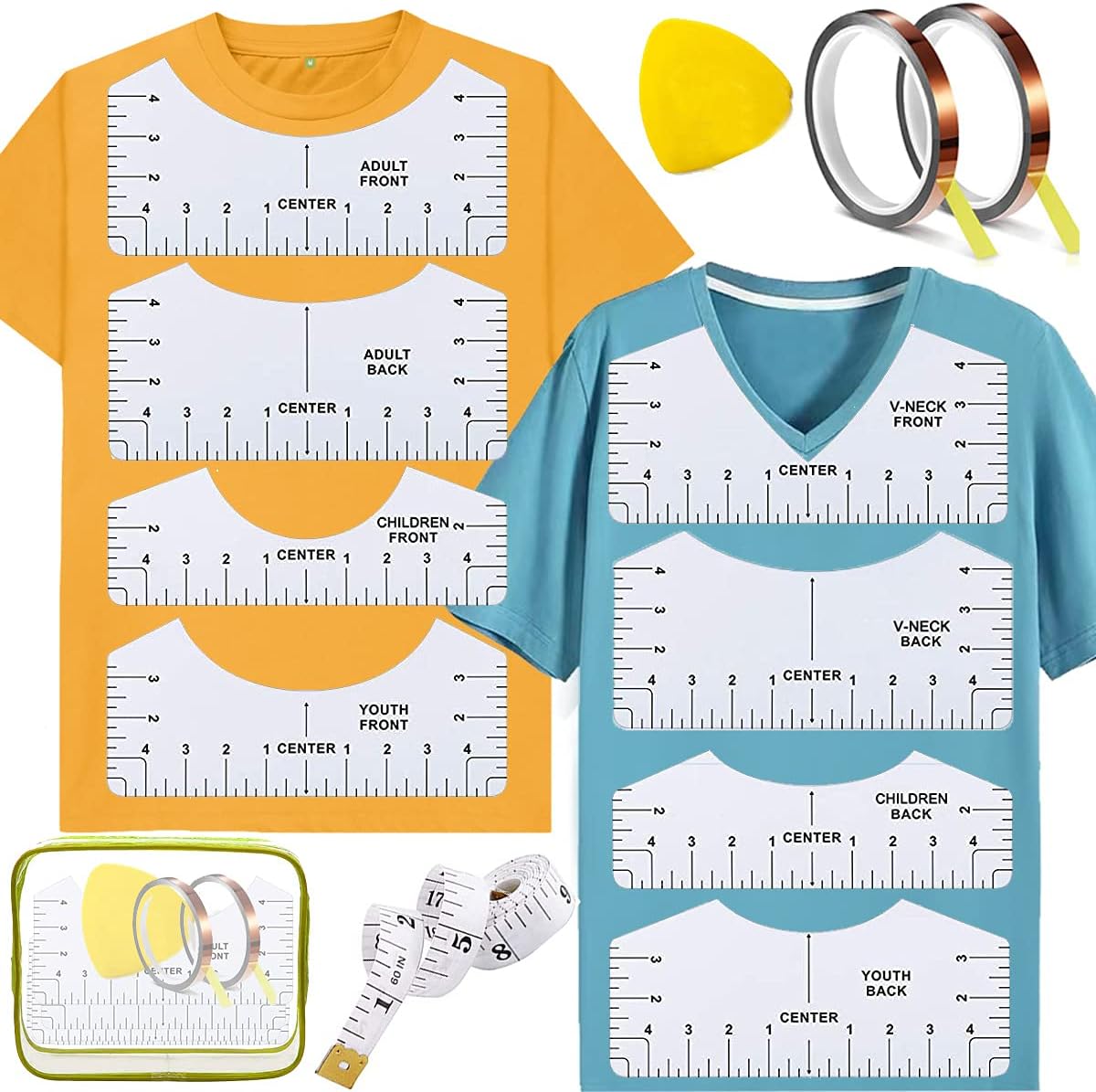 Acmerota 13 pcs Tshirt Ruler Guide for Vinyl, Tshirt Alignment Tool ...