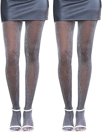 Amazon.com: 2 Pairs Women's Glitter Patterned Tights, Sequin Fringe ...