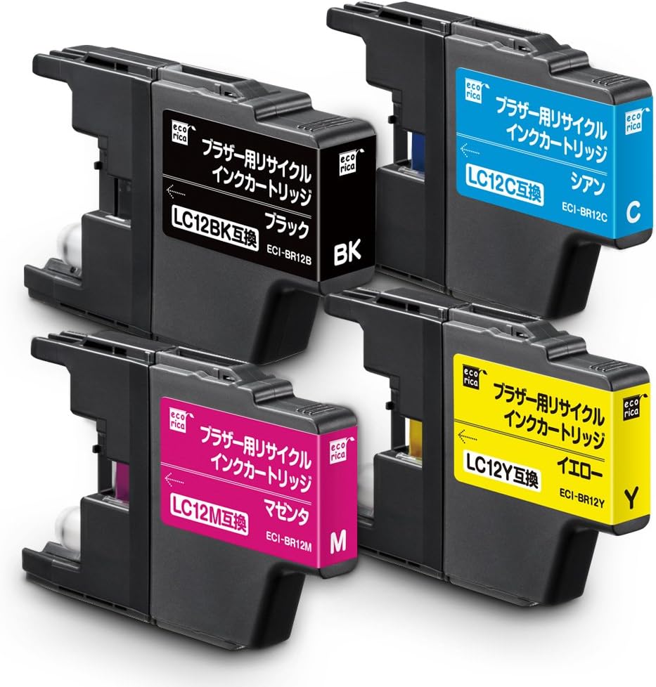 Amazon.co.jp: 【Amazon.co.jp限定】エコリカ ブラザー LC12-4PK対応リサイクルインク 4色パック EC-LC124PKA (ECI-BR124P/BOX) 残量 ...