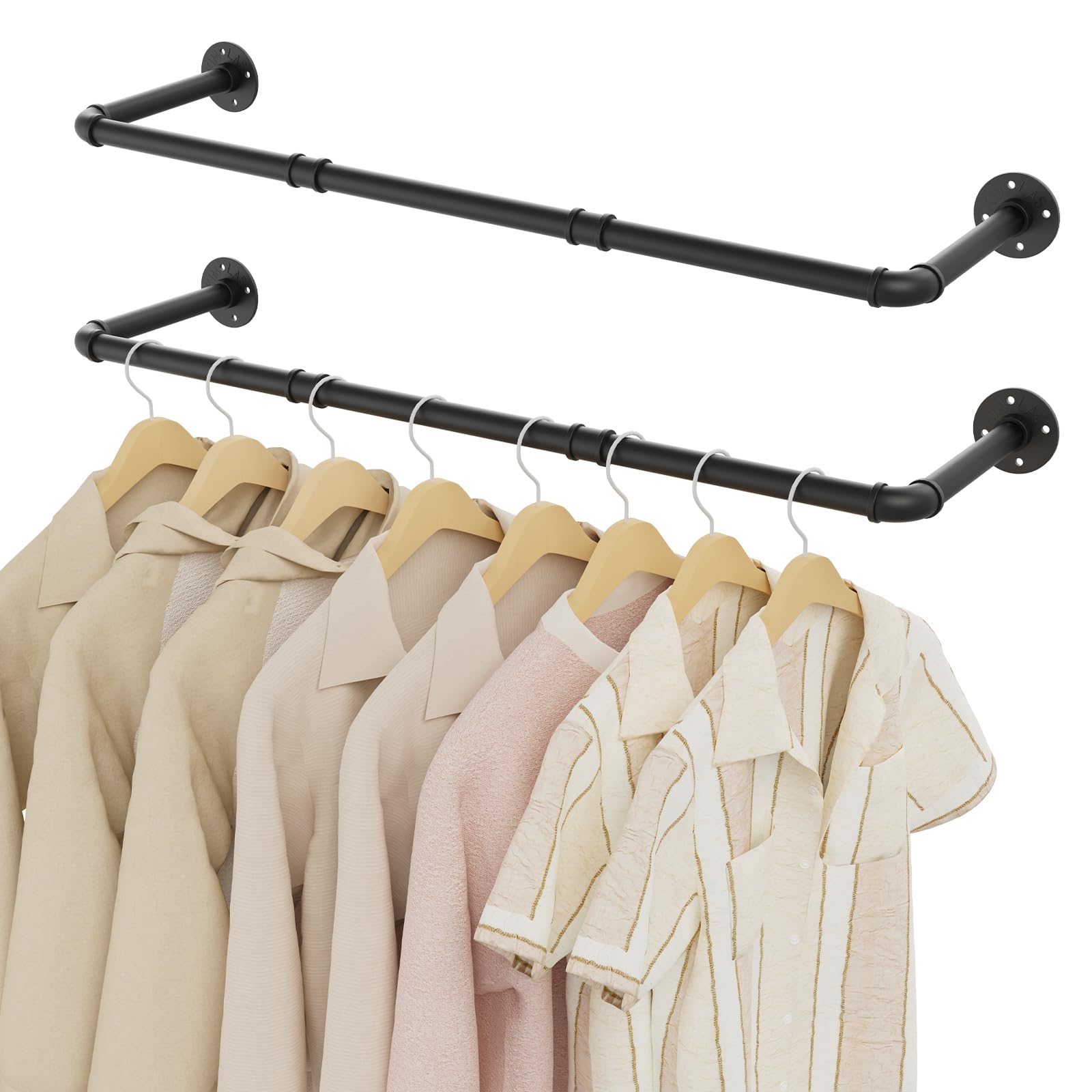 YheenLf 2-Pack Clothes Rail Wall Mounted, 100cm Industrial Style ...