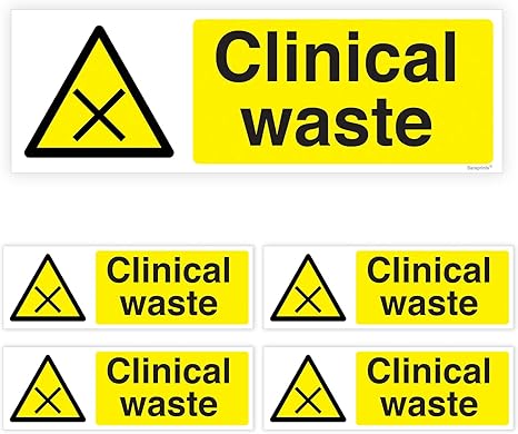Pack of 5 Clinical Waste Stickers for Bin (150 x 50 mm) Self Adhesive ...