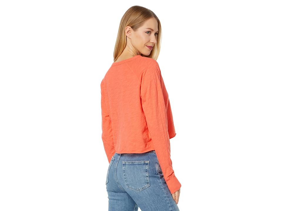 Bobi Los Angeles Split-Neck Crop Top (Hot Coral) Women's Clothing ...