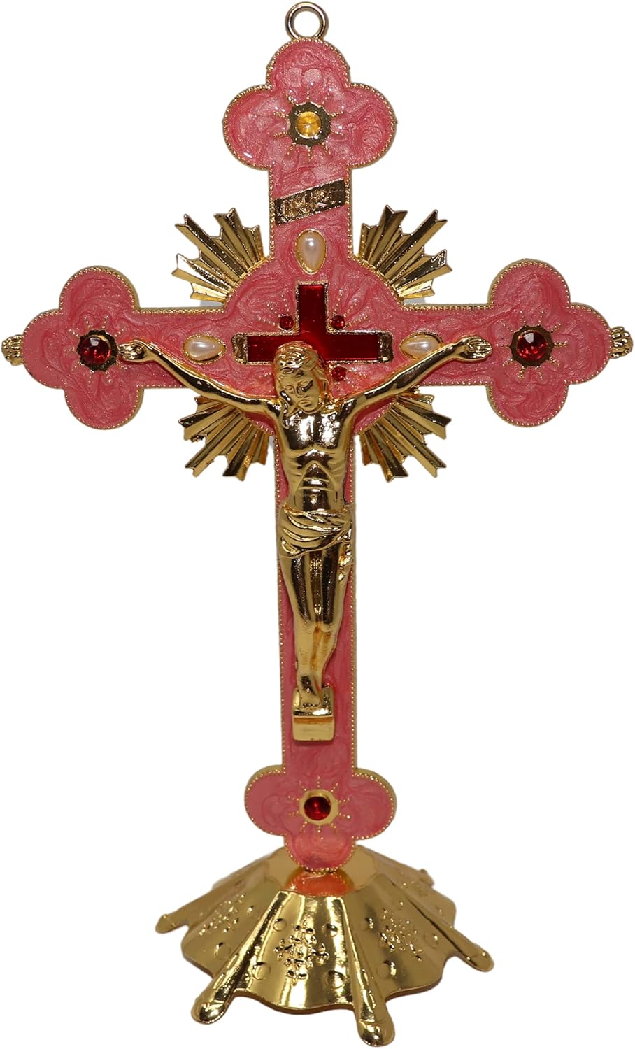 Christian Holy Cross Crucifix With Gold Metal Stand Table Home Altar ...