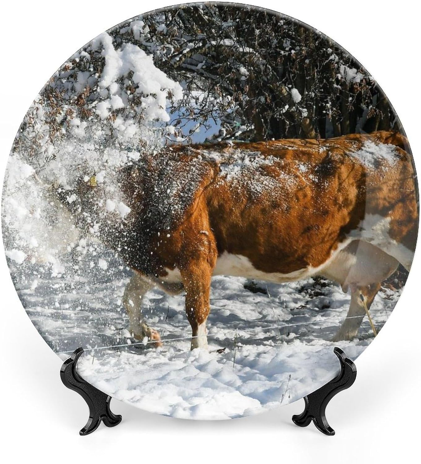 Amazon.com: Winter Cow Cattle Forest Decorative Plate for Wall Ceramic ...