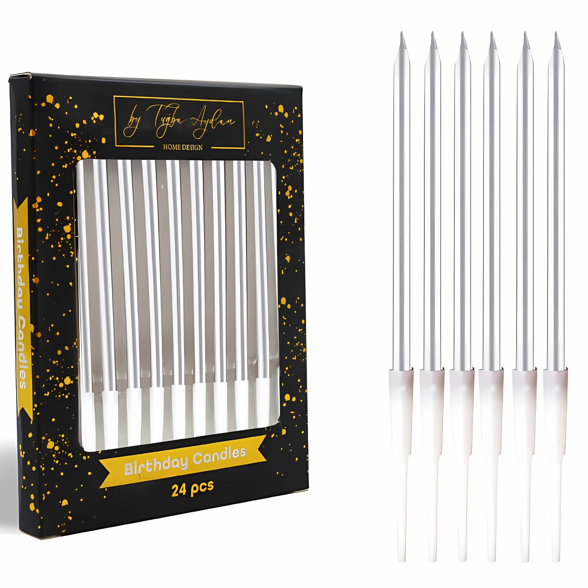 Amazon.com: Birthday Candles - 24 Count Long Thin Silver Birthday ...