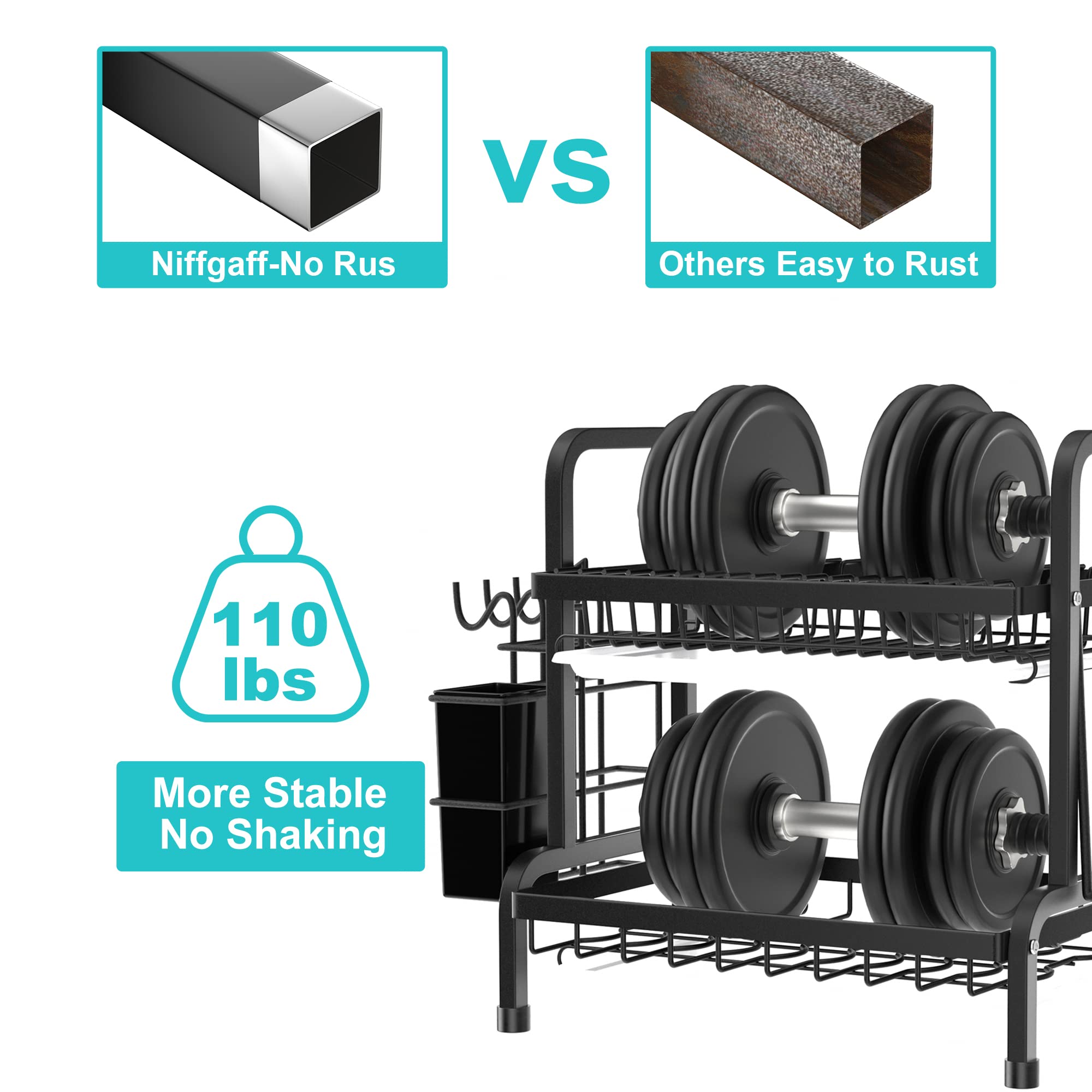 2 Tier Black Dish Drainer Rack, Stainless Steel Dish Drying Rack ...