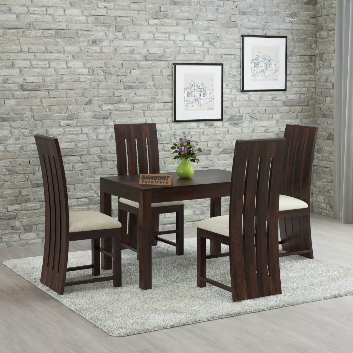 RAGHAV FURNITURE Sheesham Wood Rectangle Dining Table 4 Seater | Four Seater Dinning Table with ...