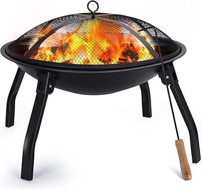Amazon.com : Gas One 22 in Outdoor– Wood Burning Fire Pit with Mesh Lid ...