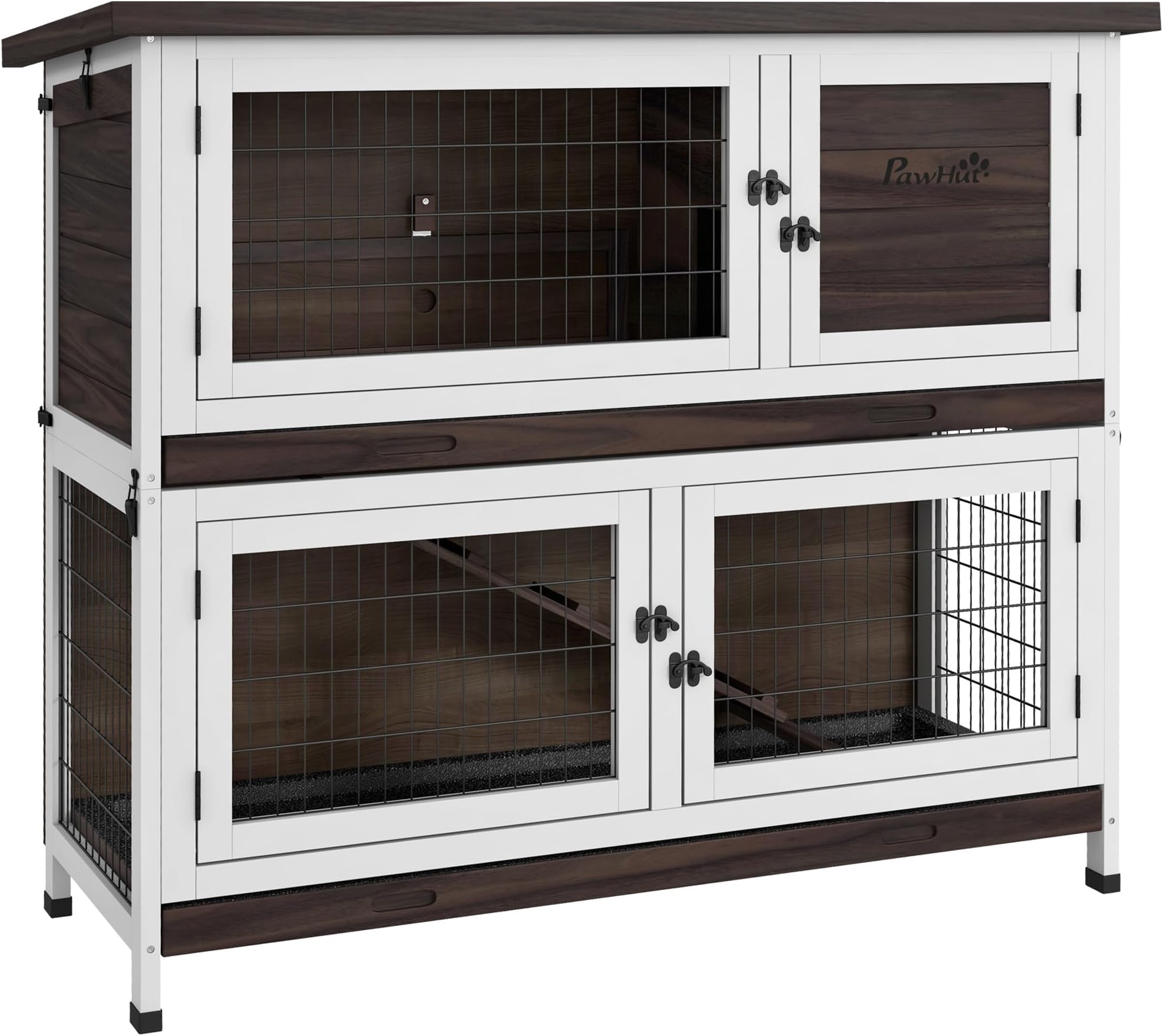 Amazon.com: PawHut Indoor Rabbit Hutch with Wheels, 2-Tier Rabbit Cage ...