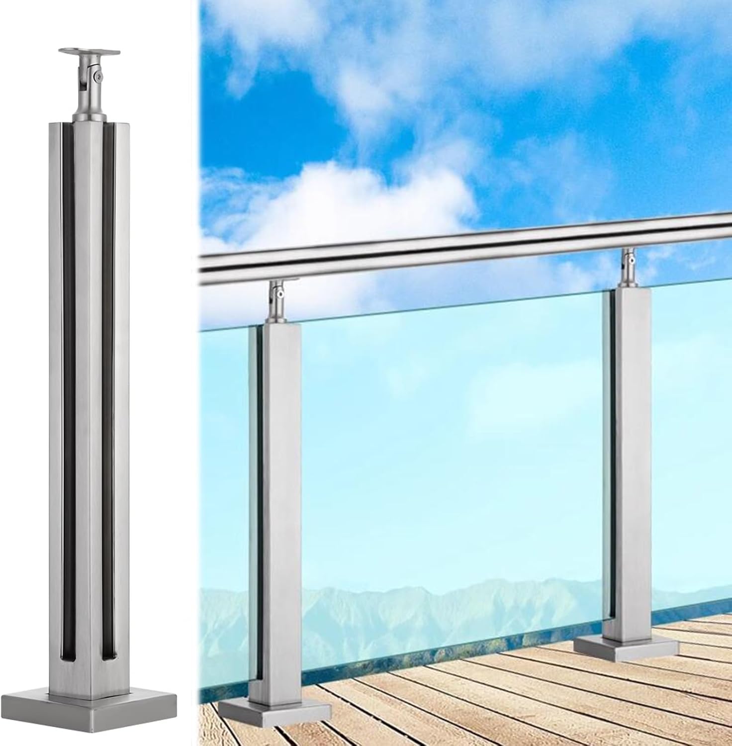 Amazon.com: JLXJYS Stainless Steel Glass Deck Railing Post，Square Glass ...