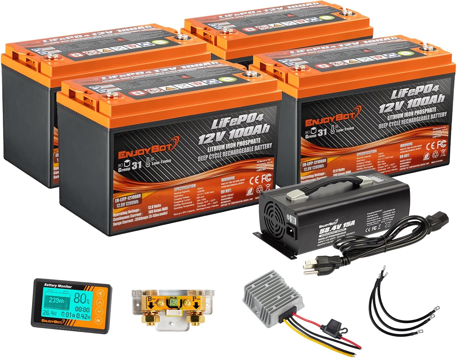 Enjoybot 48V 100Ah LiFePO4 Lithium Golf Cart Battery Conversion Kit - 4 ...