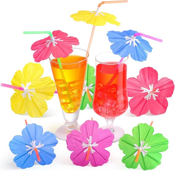 Amazon.com: CHENGU 200 Pieces Hibiscus Umbrella Straws, PP & Paper ...