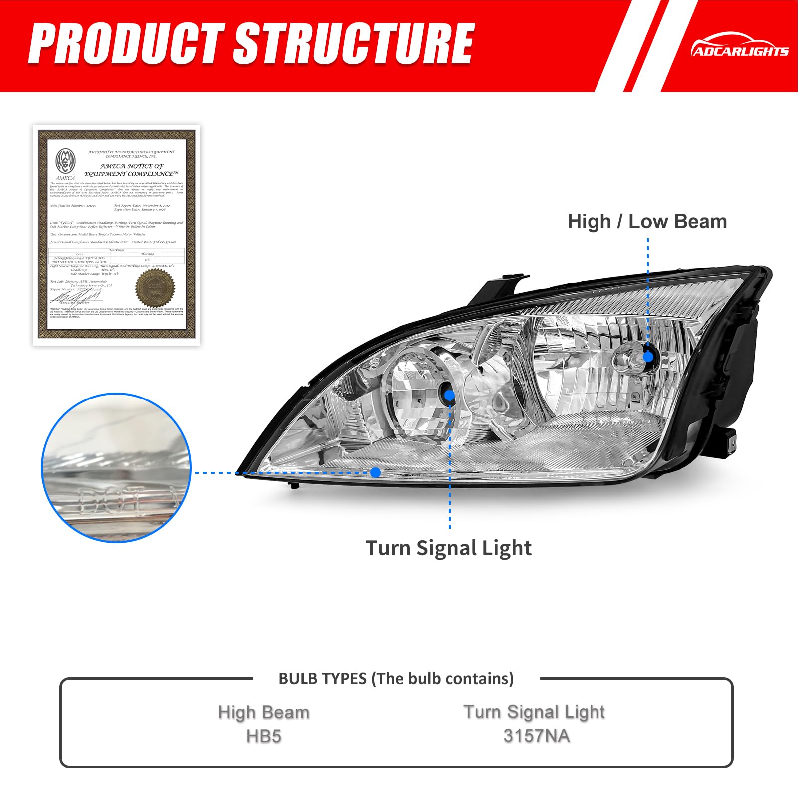 Snapklik.com : ADCARLIGHTS 2005-2007 Ford Focus Headlight Assembly For ...