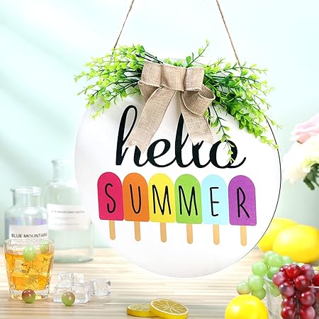 Amazon.com: Jetec Hello Summer Sign Wood Door Hanger Rustic Watermelon ...