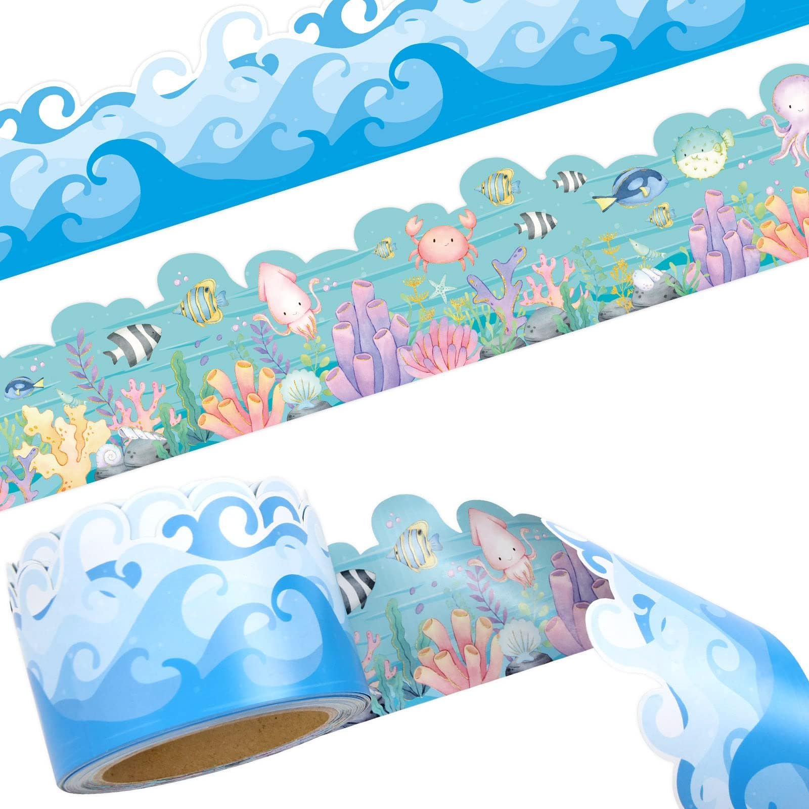 Amazon.com: 65.6 Feet Bulletin Board Borders Turquoise Scallops Borders ...
