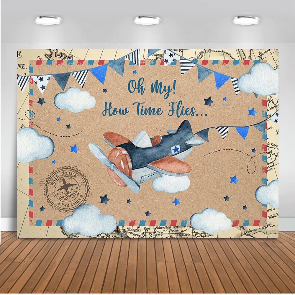 Amazon.com: Mocsicka How Time Flies Backdrop Vintage Airplane Boy Pilot ...