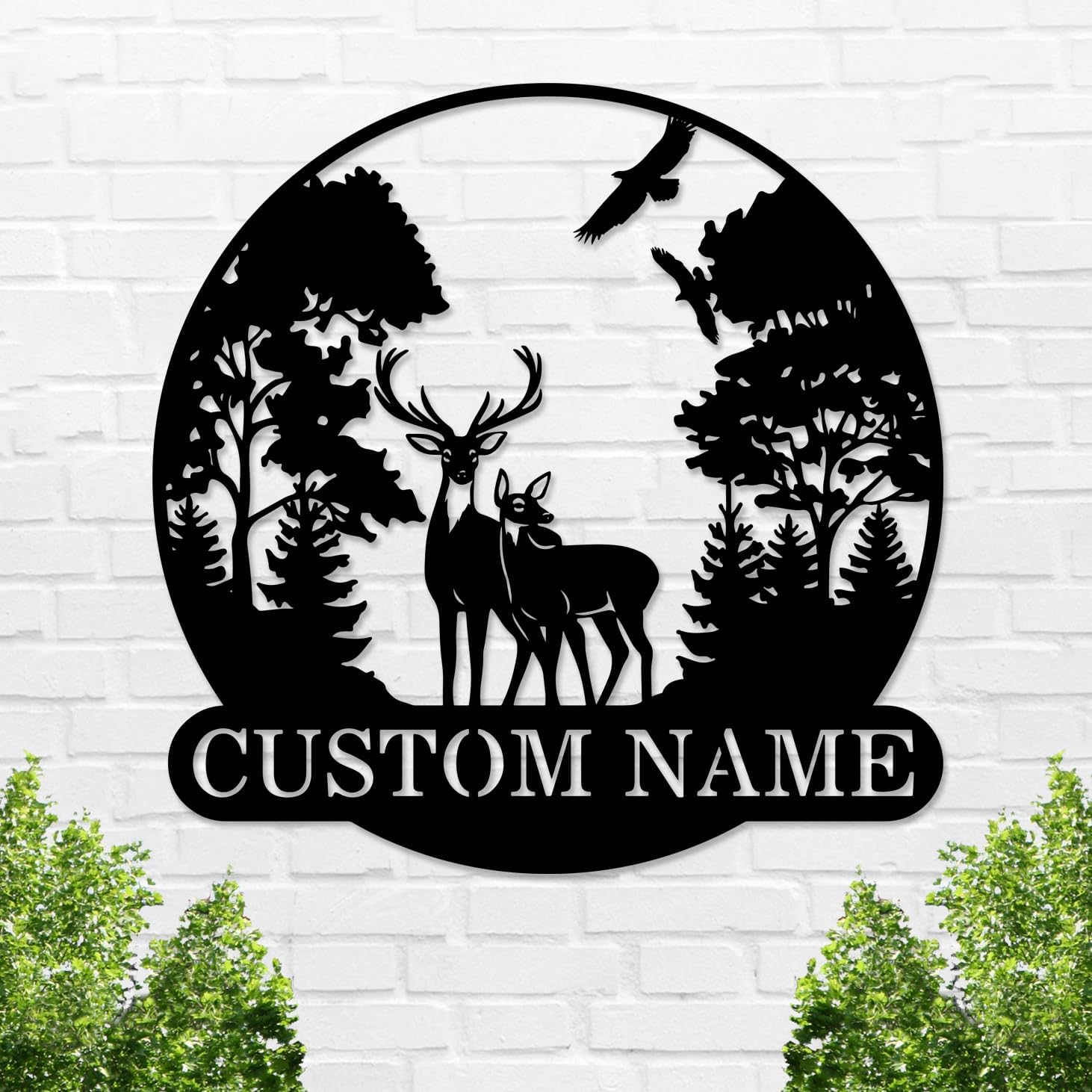 Amazon.com: Personalized Forest Deer Sign Metal Wall Art, Custom Name ...