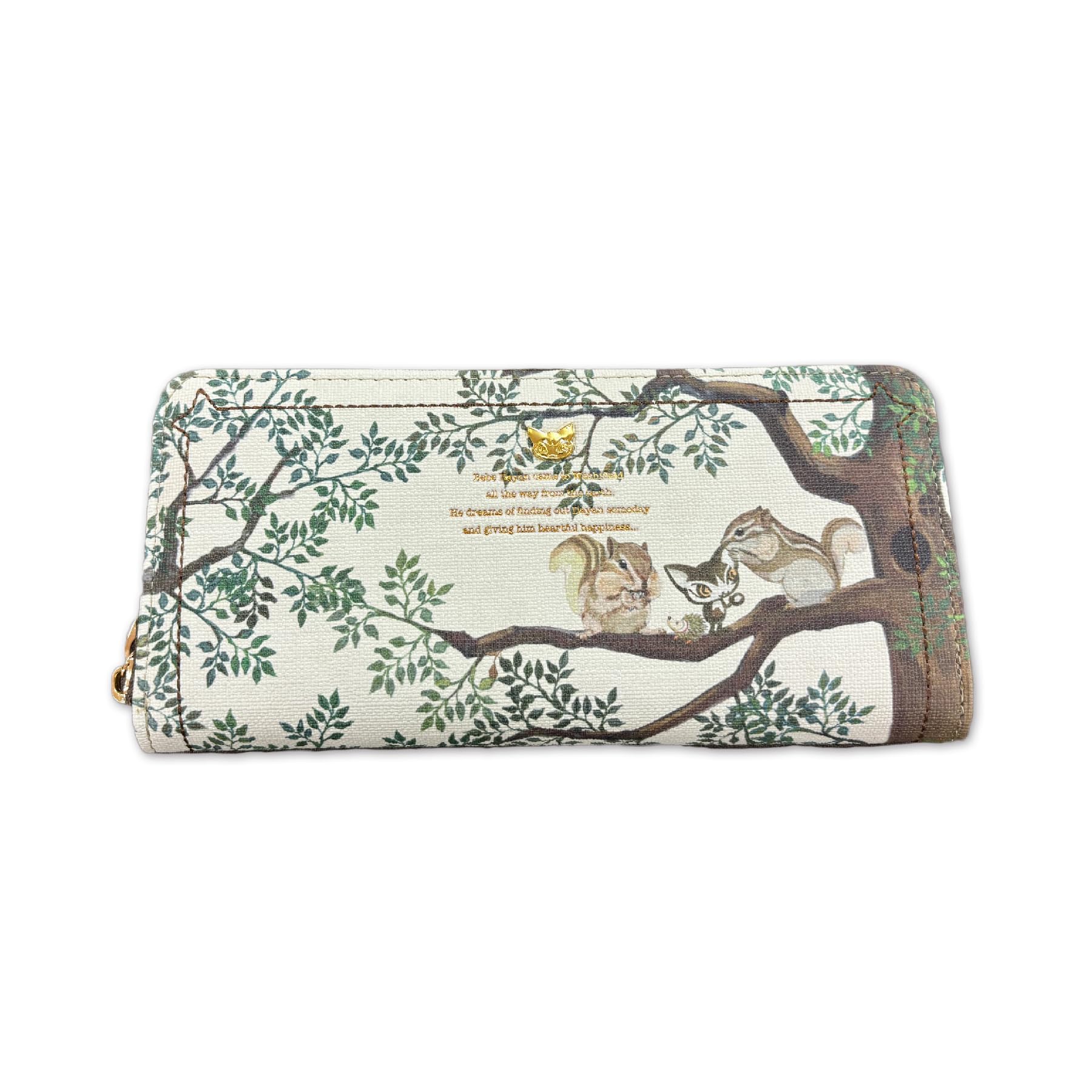 Amazon | [文月] ベベダヤンBebeDayan ラウンドファスナー長財布 レディース 多機能財布 リスと内緒話 オリジナル缶バッジ付き | 文月 | 財布