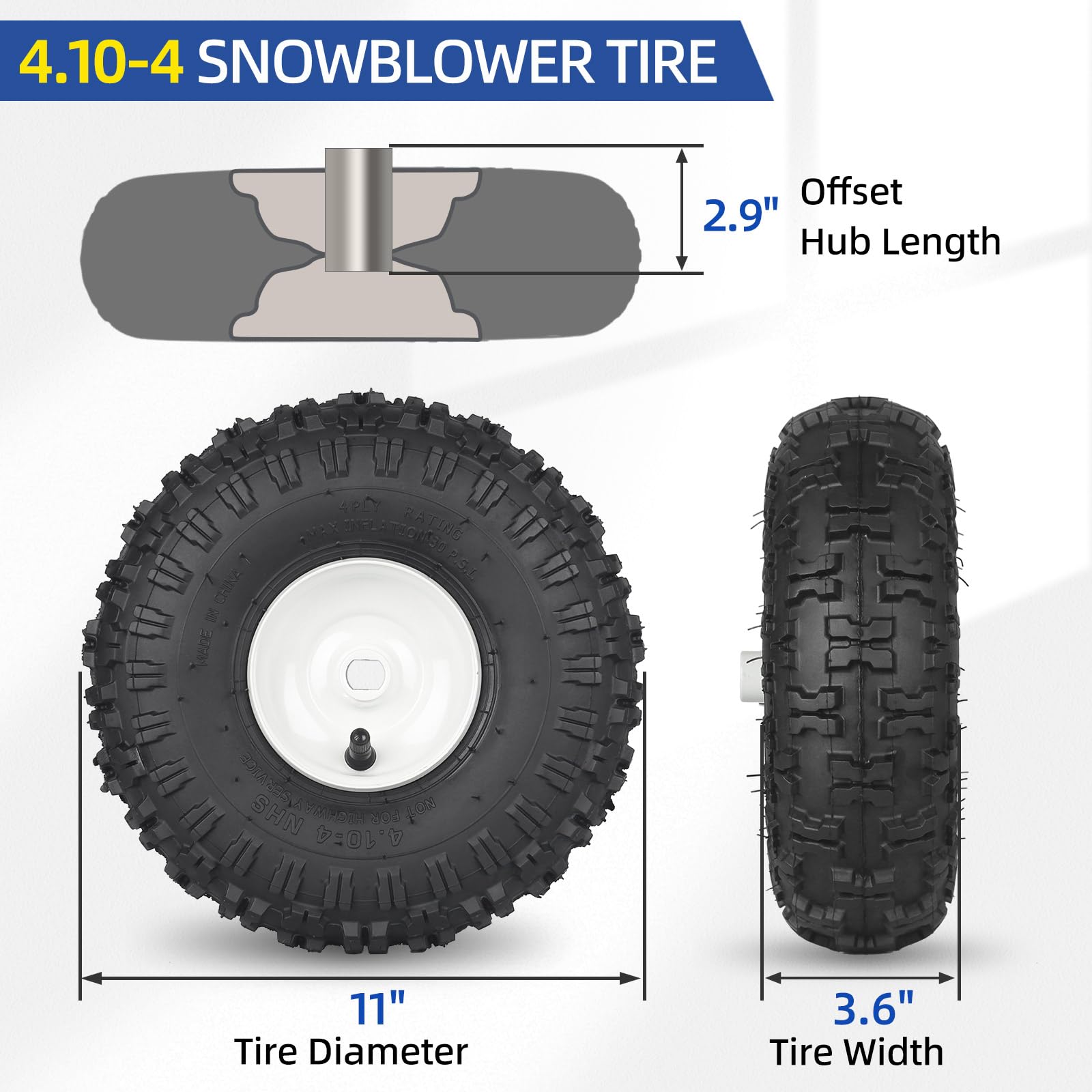 Snapklik.com : GICOOL 4.10-4" Snowblower Tire And Wheel