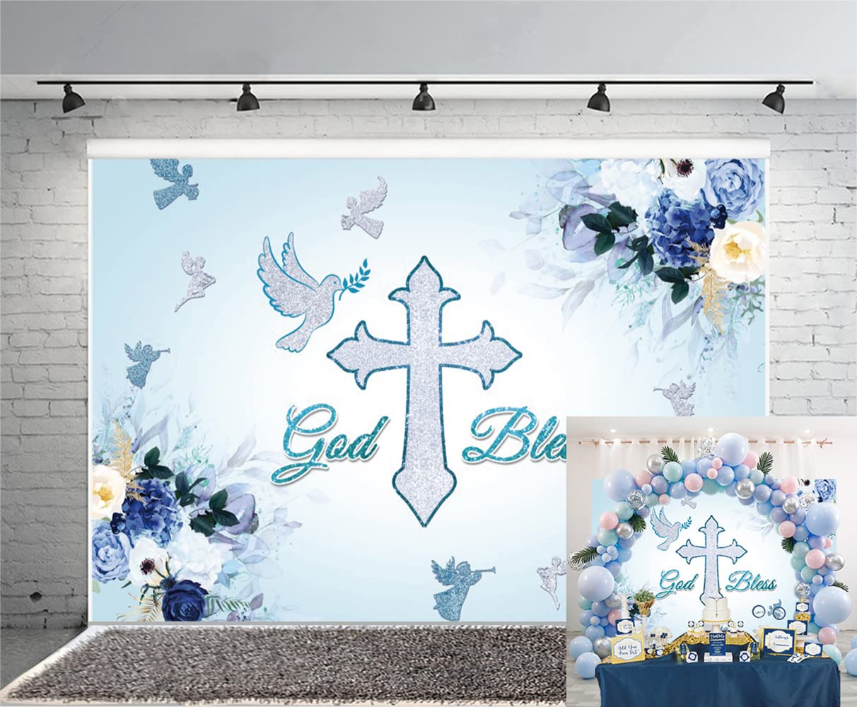 Baptism Backdrop For Boy God Bless Backdrop First Holy Communion ...