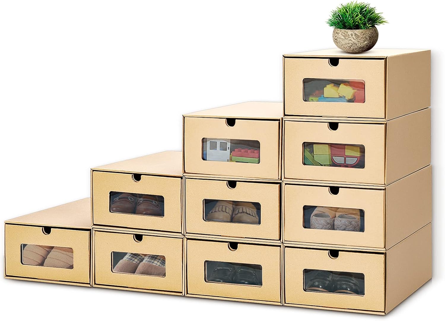 10PCS Cardboard Shoe Box Stackable Storage Box Visual Multi-Purpose ...