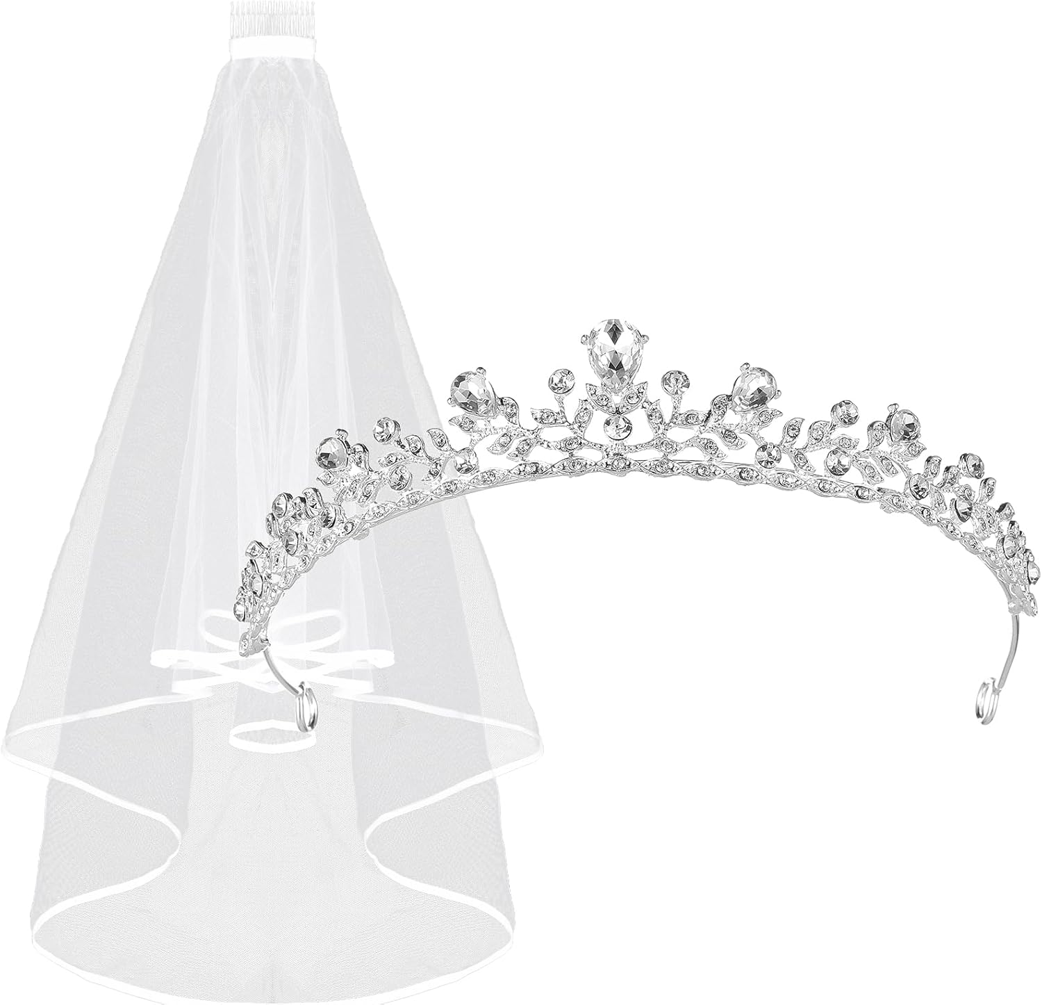 Tiara and Lace Bridal Veil, Crown Wedding Veils and Headpieces for ...