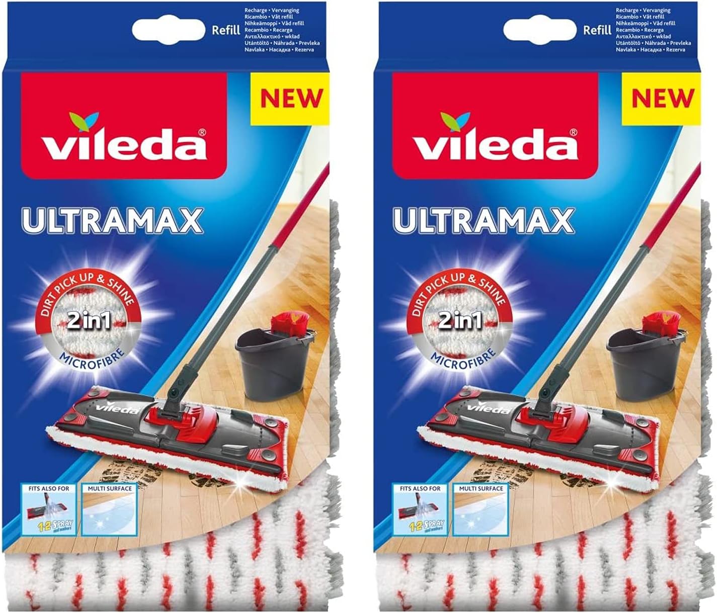 Vileda 1-2 Spray Max Refill - Double-Sided Cleaning for Wet & Dry Use ...