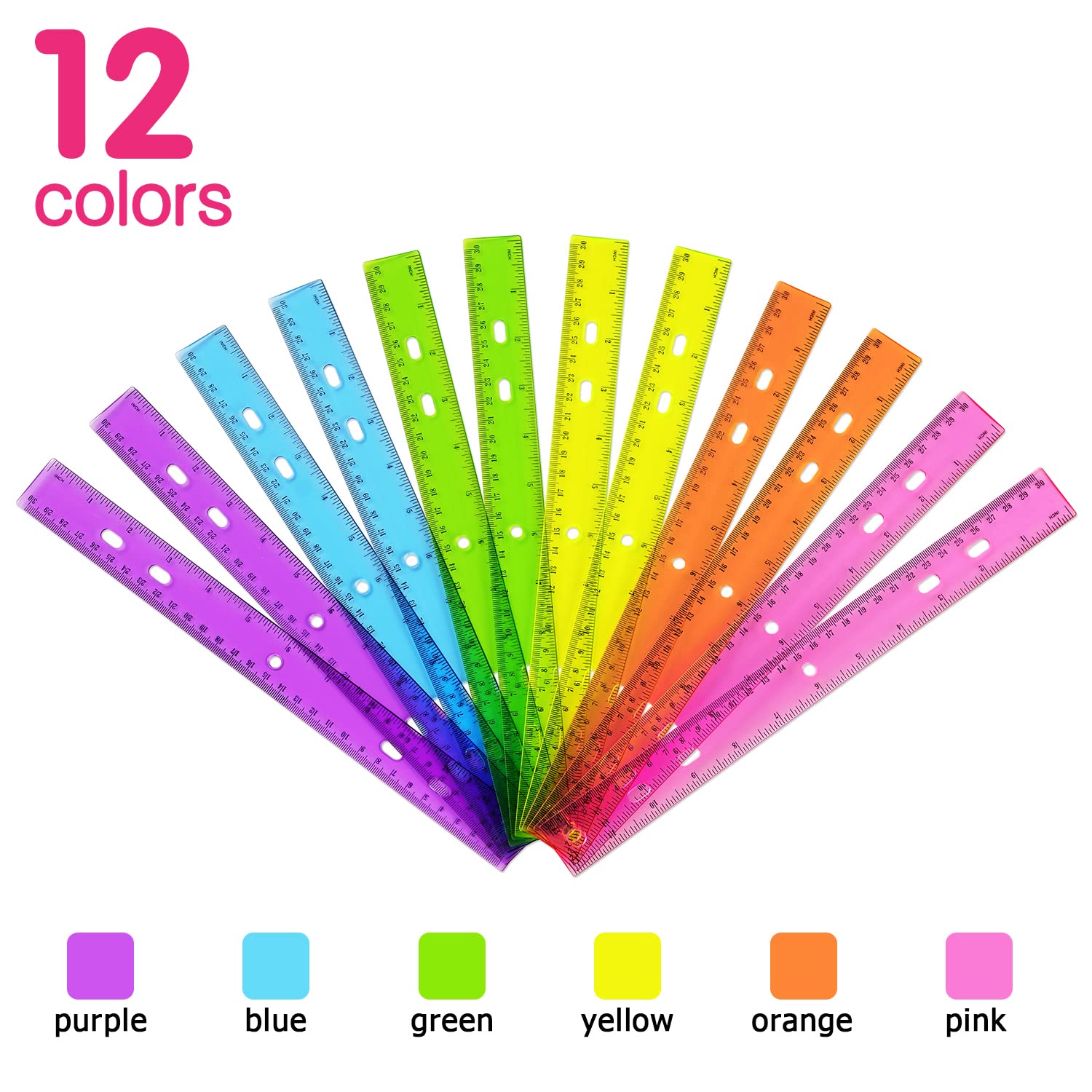Snapklik.com : ZZTX 12 Pack Color Transparent Ruler Plastic Rulers 12 ...