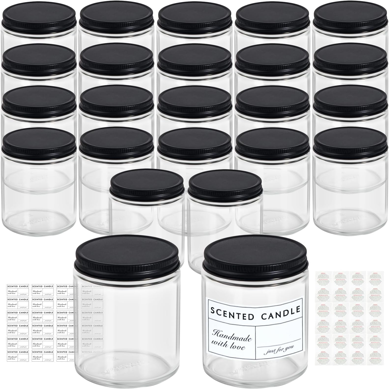 Amazon.com: Tioncy 24 Pcs 8 oz 250 ml Thick Glass Jars with Metal Lids ...