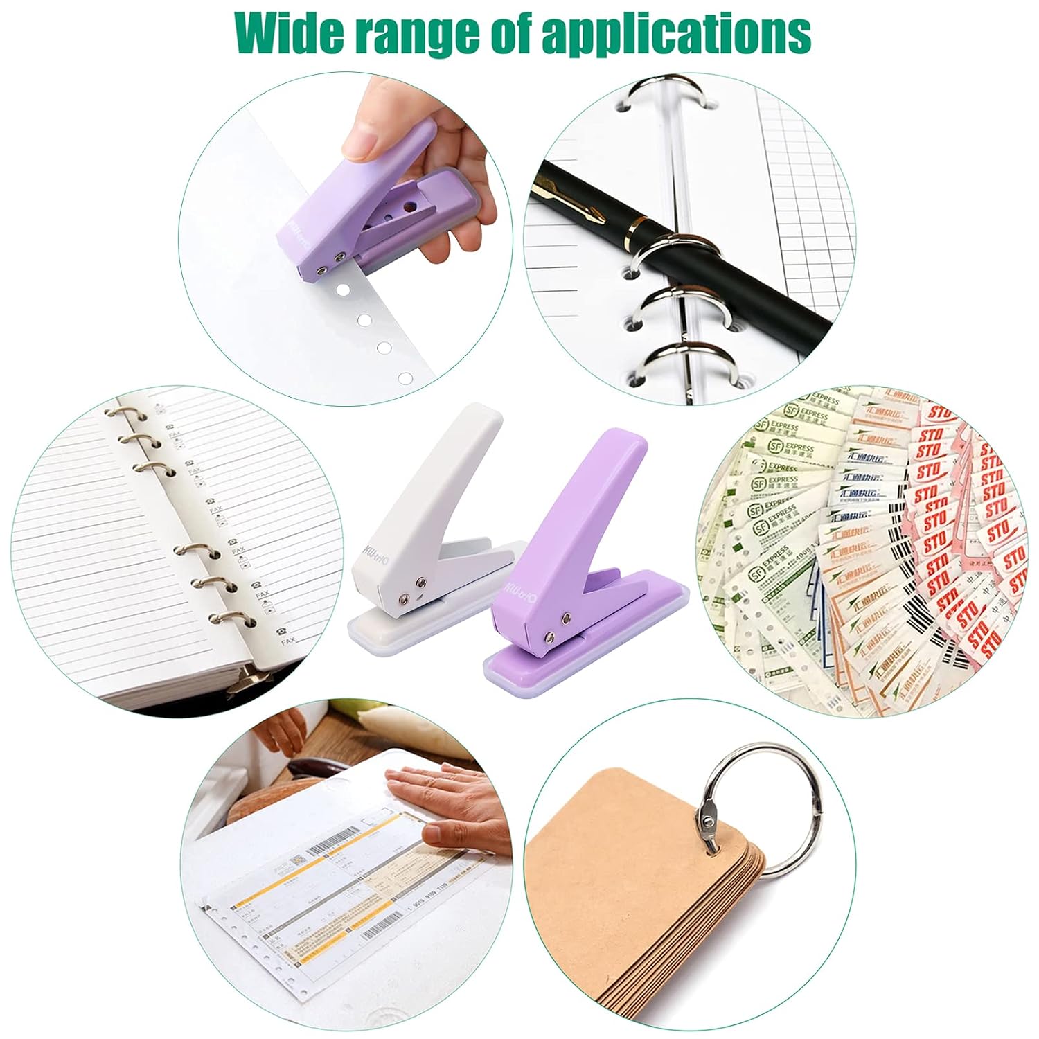 2 Piece Single Hole Punch-20 Sheet Capacity-Pressing Hole Punch-Purple ...