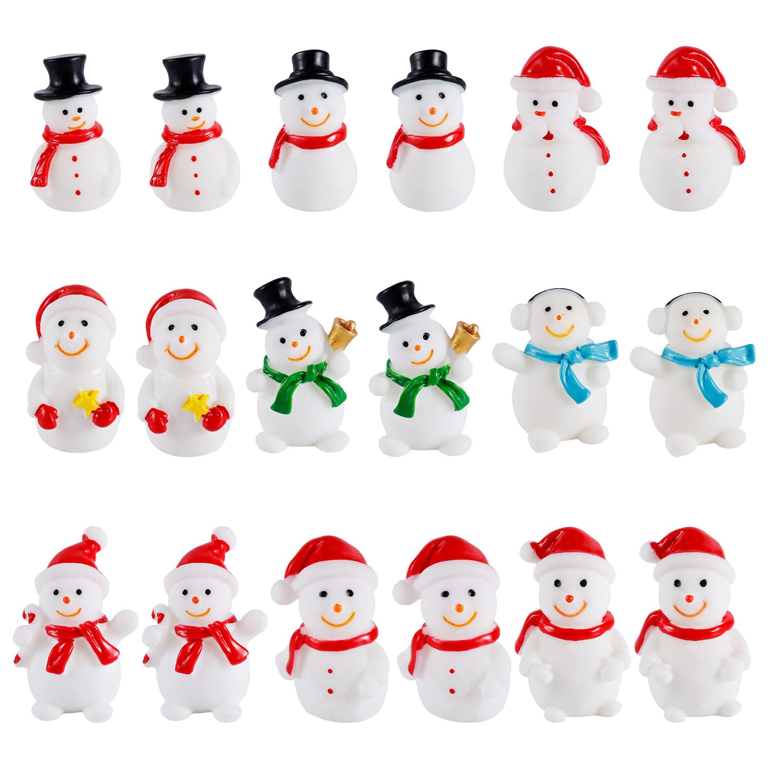 XIHIRCD 18pcs Mini Snowman Figurines, Miniature Snowman with Hat Tiny ...