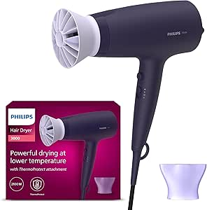 Philips Hair Dryer 3000 Series, ThermoProtect Attachment, with Nozzle, 2100W, Model BHD340/13 ...