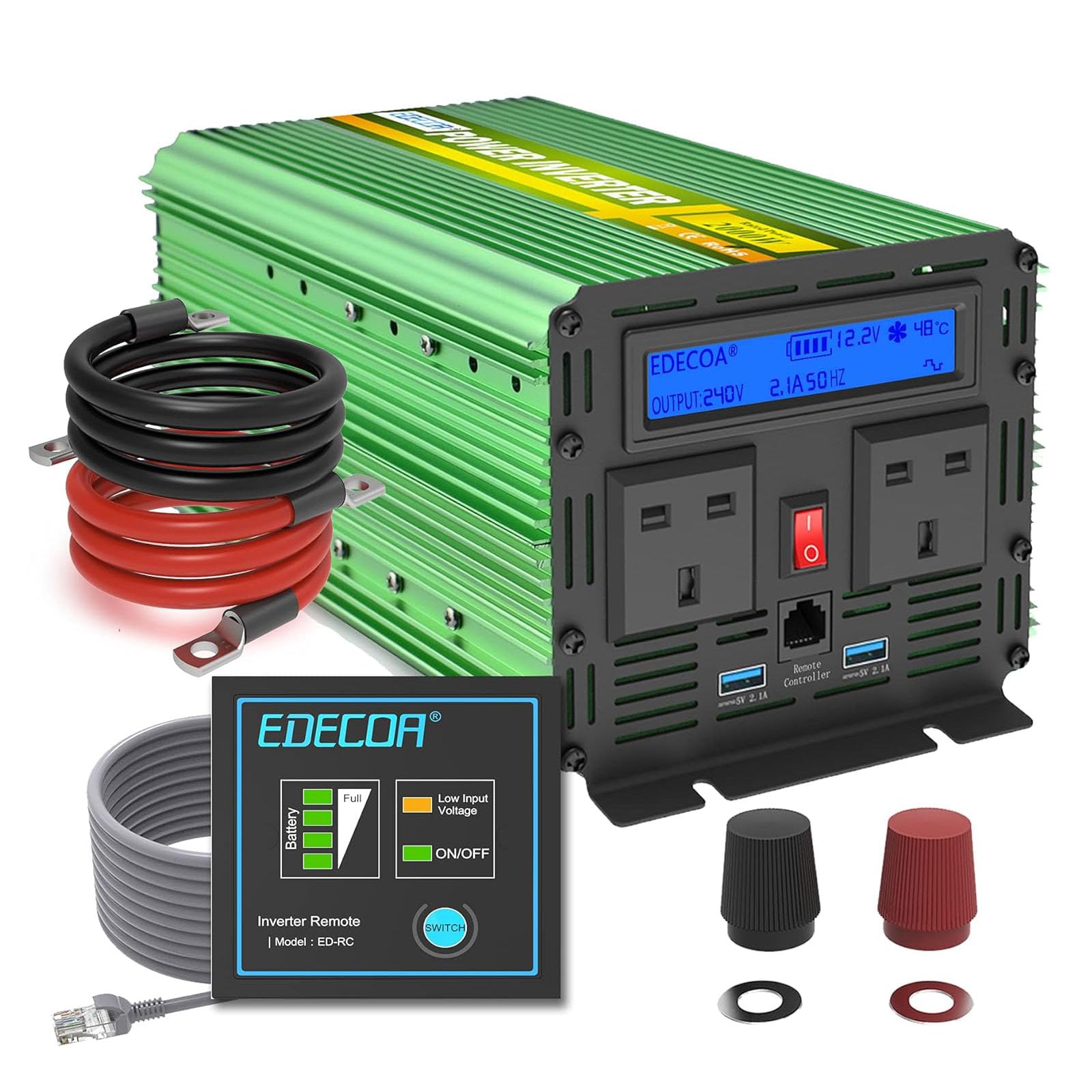 EDECOA 2000W Power Inverter DC 12V to 240V 230V 220V AC with LCD ...