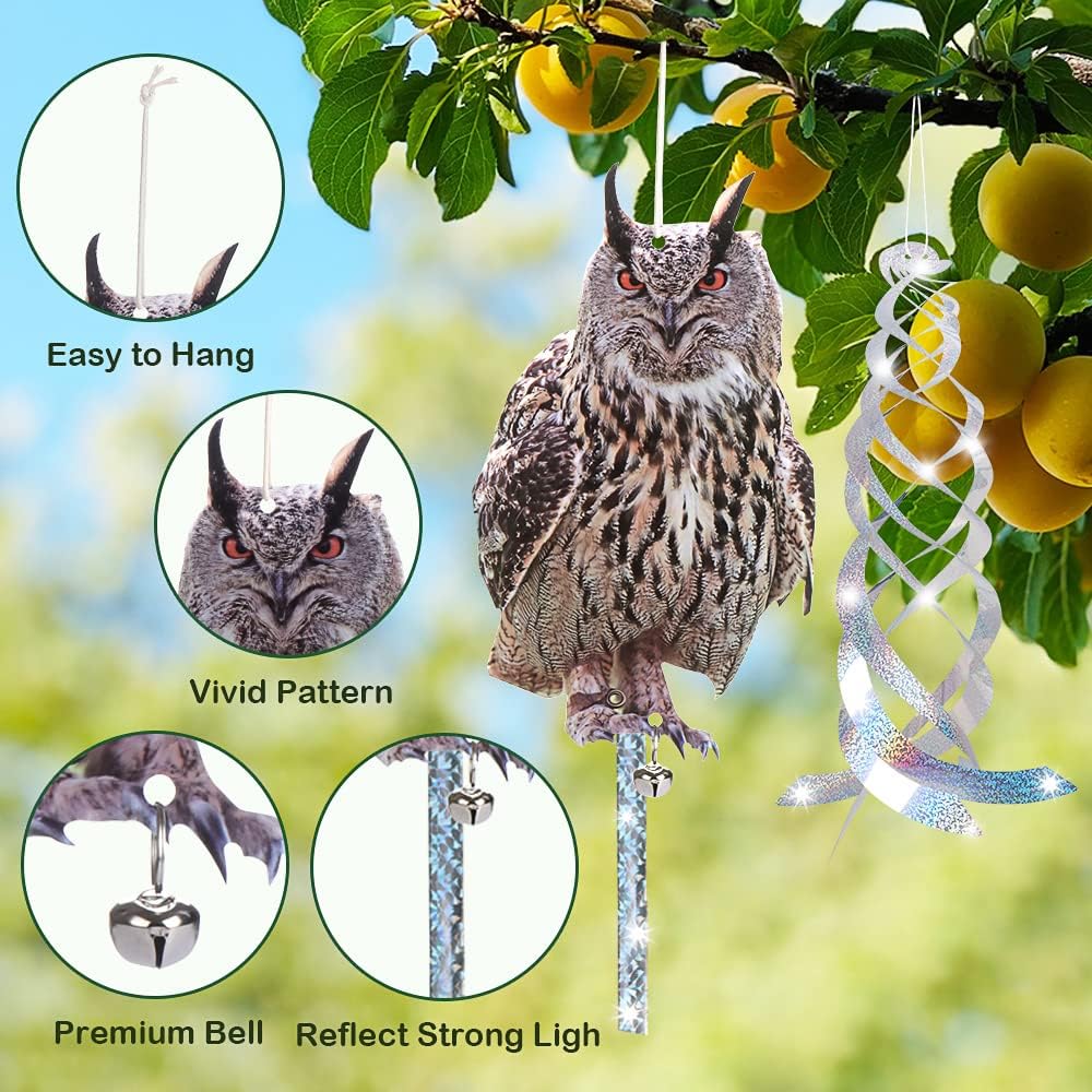 Kungfu Mall 2PCS Owl Bird Scarer with Spiral Reflectors Tape Bird ...