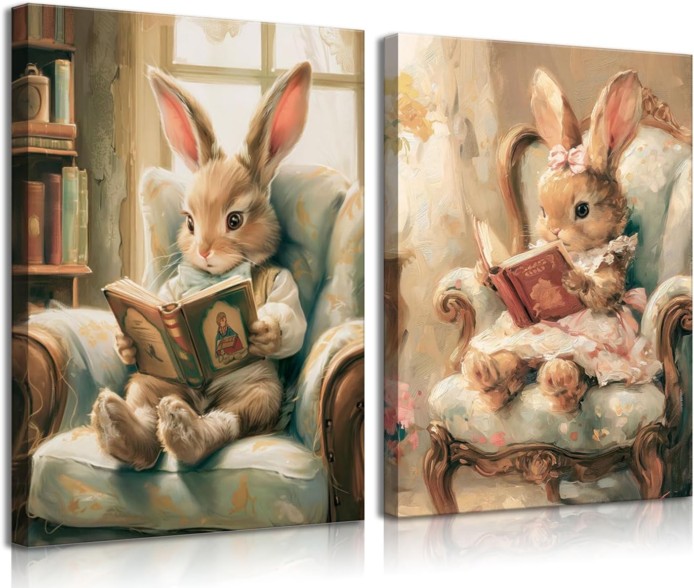 Amazon.com: Easter Vintage Bunny Canvas Wall Art Cute Rabbit Paintings ...