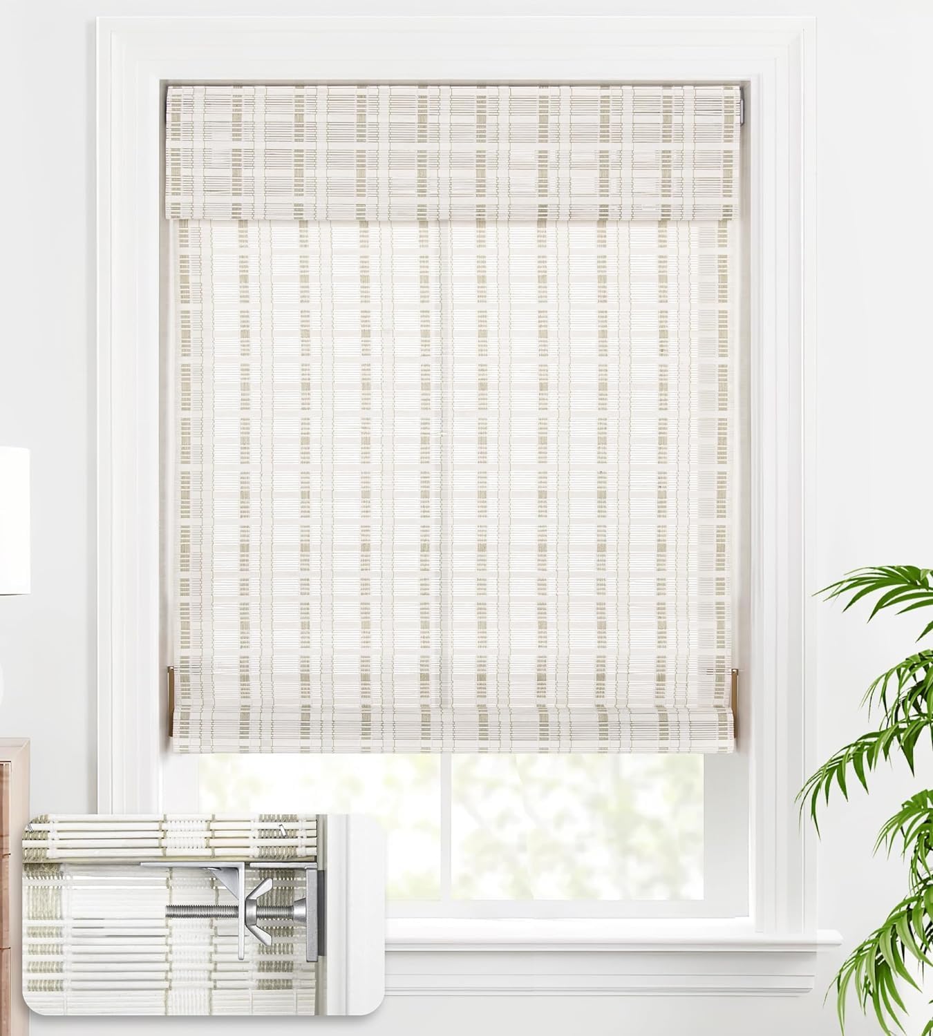 Amazon.com: LazBlinds No Tools No Drill Bamboo Roller Shades, Cordless ...