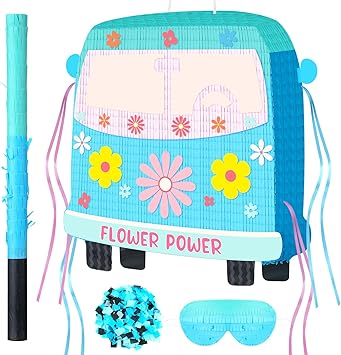 Amazon.com: Foilswirl 20 Inch Groovy Hippie Van Piñata with Stick Bat ...