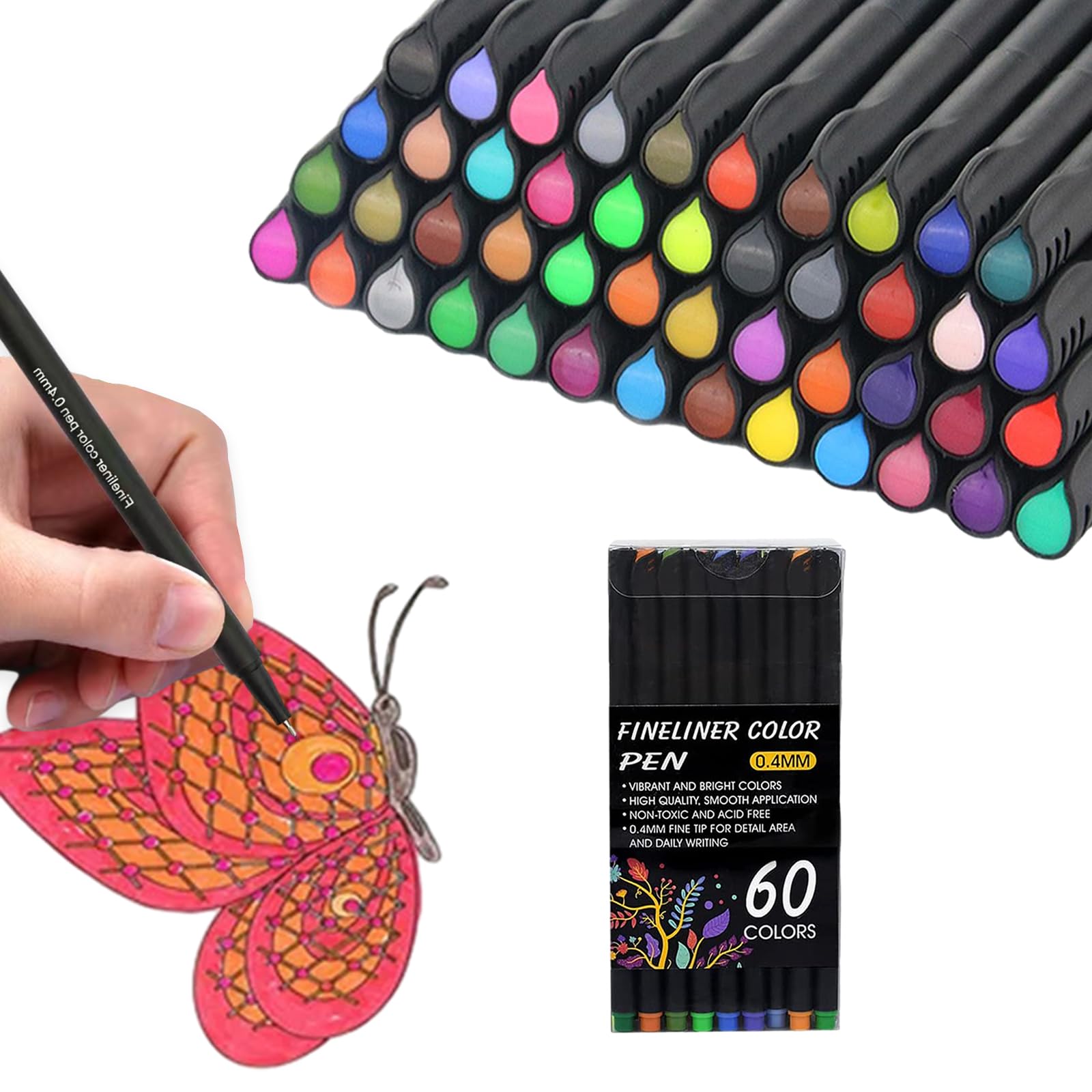 LURI 60 Plumas de Colores de Punta Fina, Plumones Punta Fina Set con ...