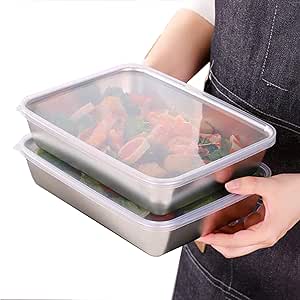 Amazon.com: 2PCS Stainless Steel Square Plate with Lid, Meal Food ...