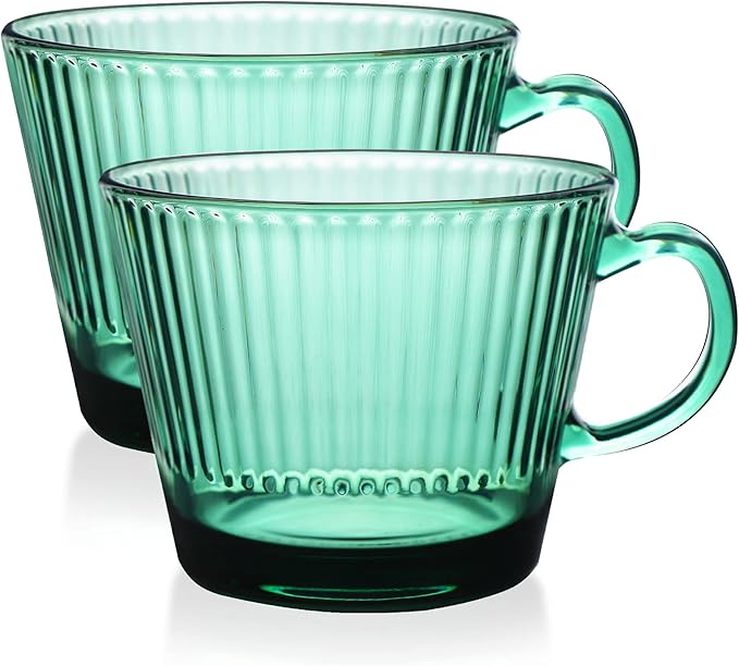 Amazon.com: WHJY Ember Glass Coffee Mugs, Stripes Green Glass Cups, Set ...
