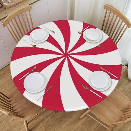 Amazon.com: FATTTYCY Red and White Round Table Cloth Peppermint Swirl ...