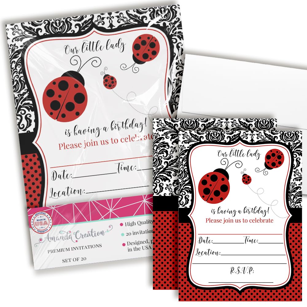 Amazon.com : Red Polka Dot Ladybug Birthday Party Invitations for Girls ...