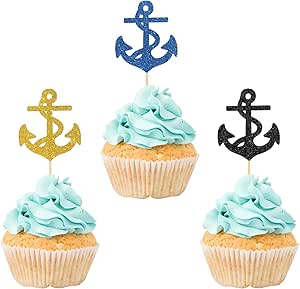 Amazon.com: 24Pcs Nautical Themed Cupcake Toppers, Anchor Sign Cupcake ...