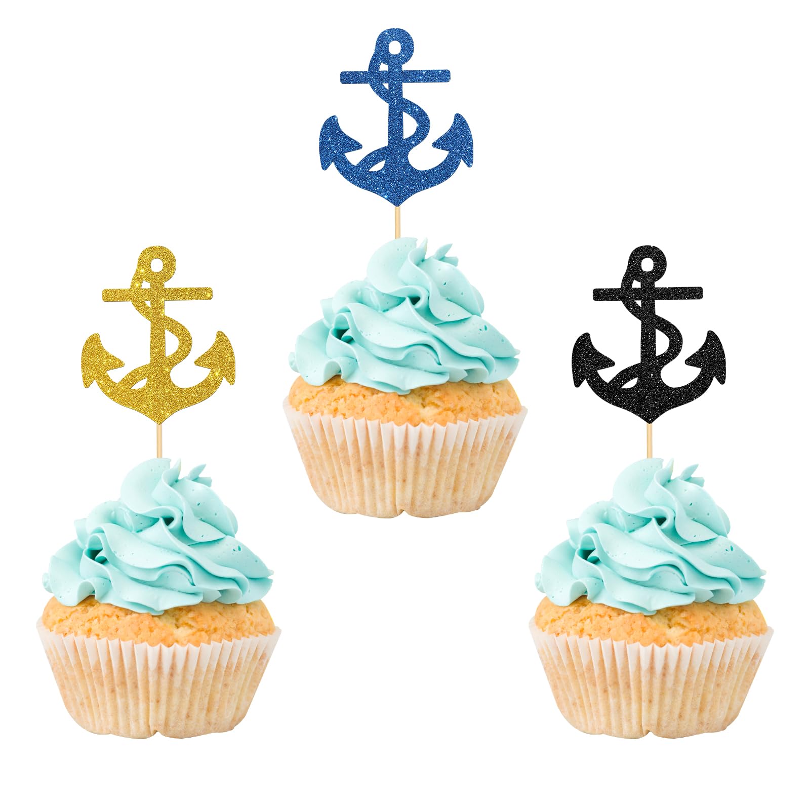 Amazon.com: 24Pcs Nautical Themed Cupcake Toppers, Anchor Sign Cupcake ...