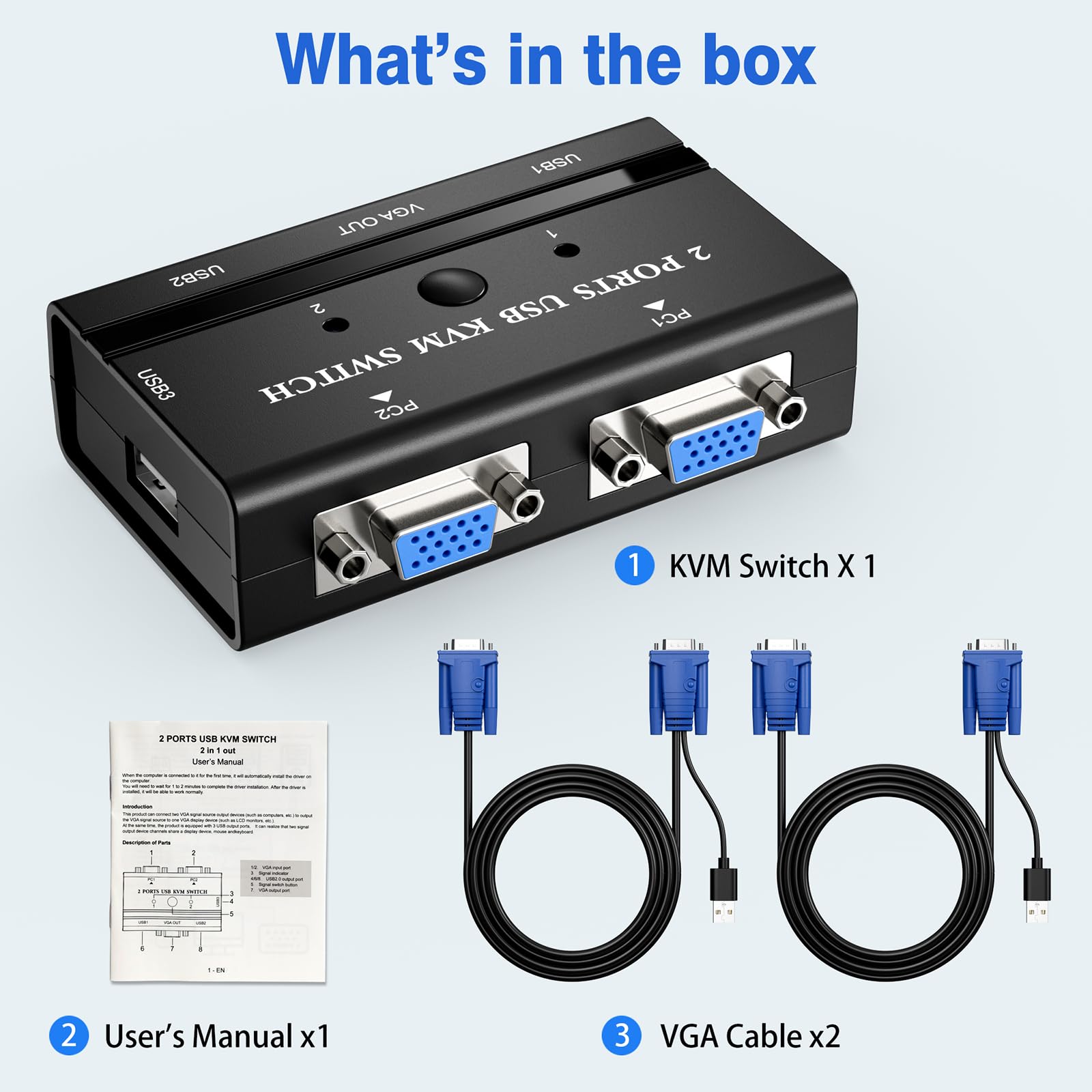 Snapklik.com : 2 Port KVM Switch, USB VGA KVM Switches For 2 Computers Share 1 Monitor Keyboard ...