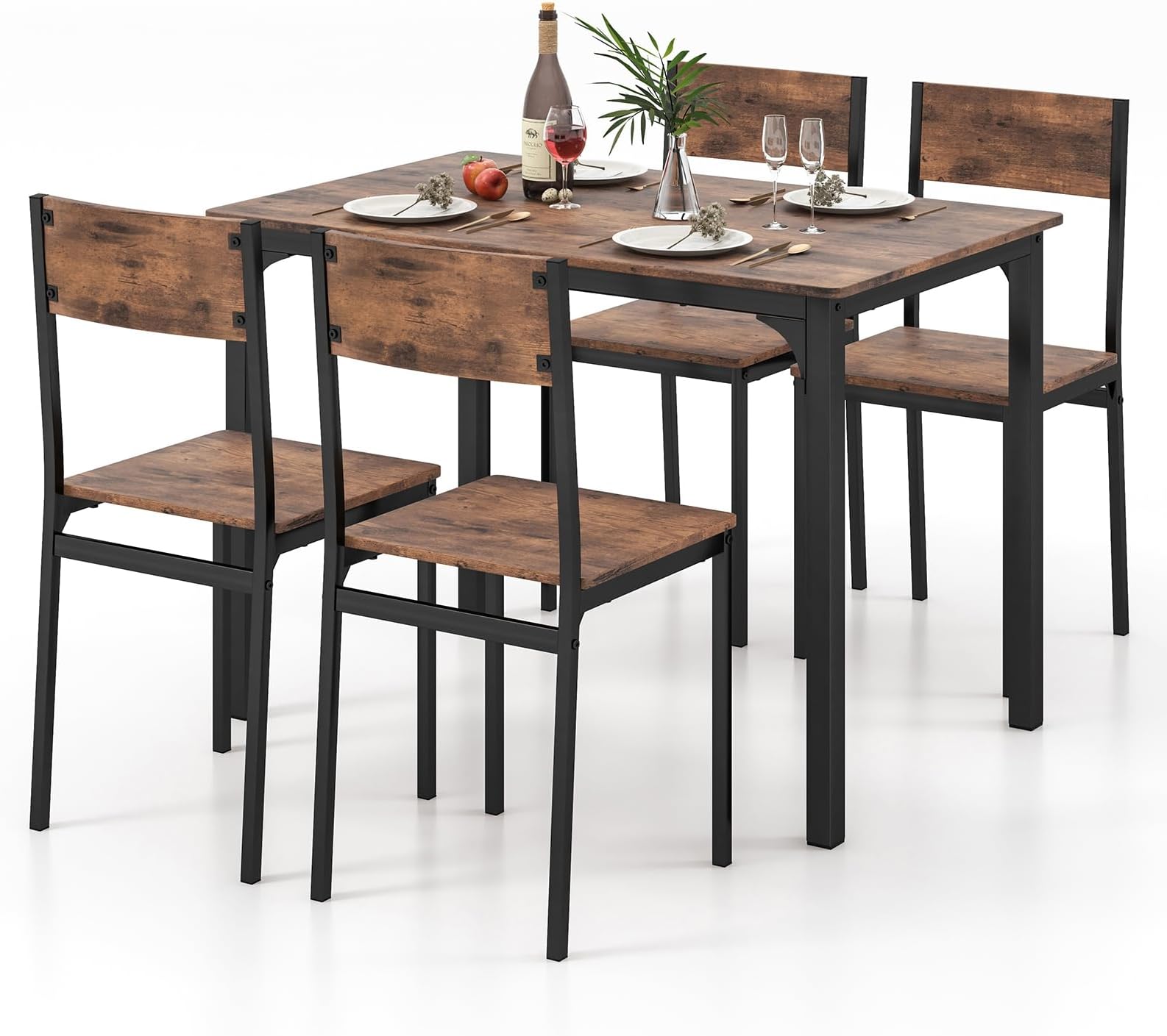 IPOTIUS Dining Room Set with Dining Table and 4 Chairs Black Marble Dining Table and Chairs ...