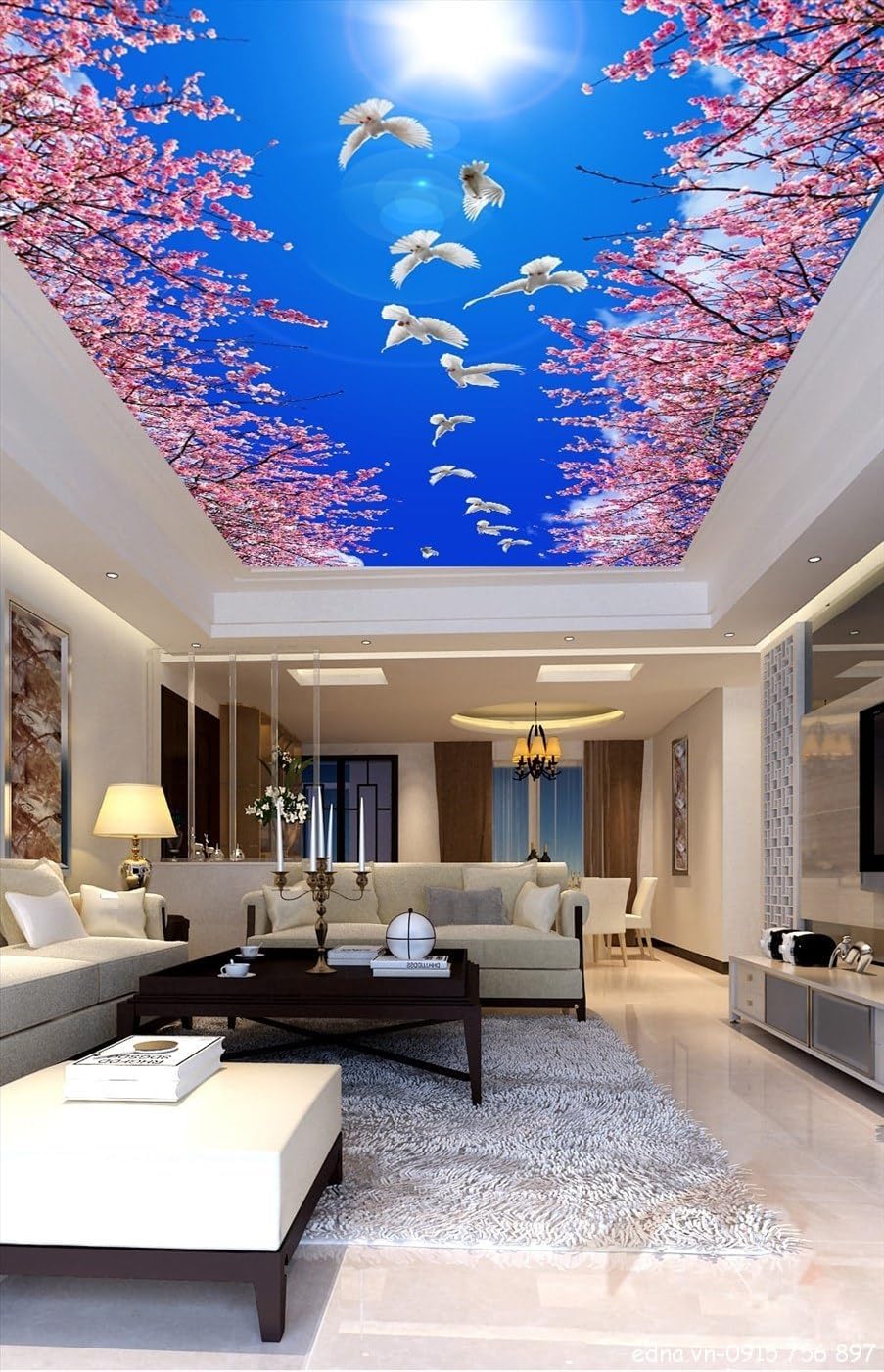 INSTR Sky Ceiling Wall Decals Wallpapers, Cherry Blossom Tree White ...