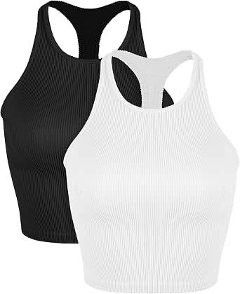 Amazon.com: ODODOS Women's 2 Pack Seamless Tank Tops Racerback Ribbed ...